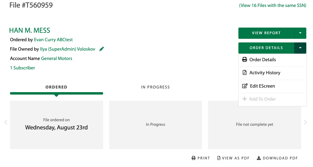 Edit eScreen Order – Client Resource Center